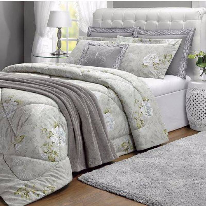 Kit Colcha Queen Papillons 7 Peças Algodão 200 Fios Casaborda Cinza ...