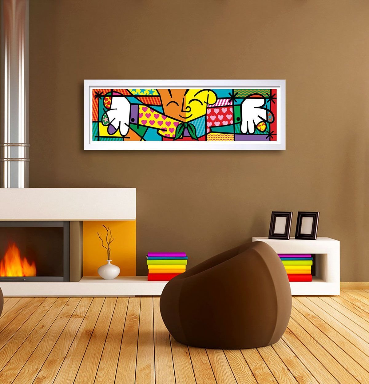 Quadro releitura Romero Britto - The Hug (o Abraço) com Moldura ...