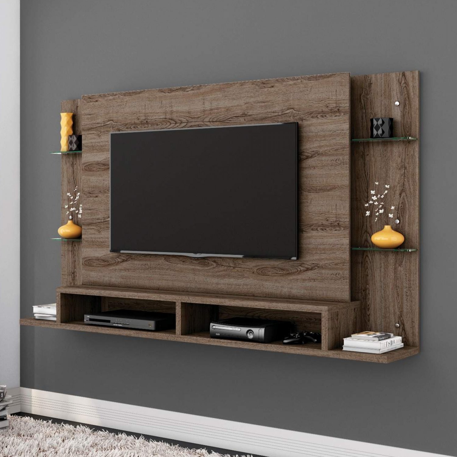 Painel para TV com Bancada Malbec Belaflex Carvalho Berlim - MadeiraMadeira