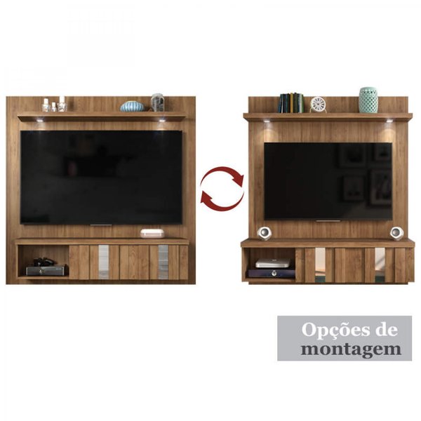 Painel para TV até 65 Polegadas Extensível com Espelho e LED Londrina Premium Caemmun Buriti ...