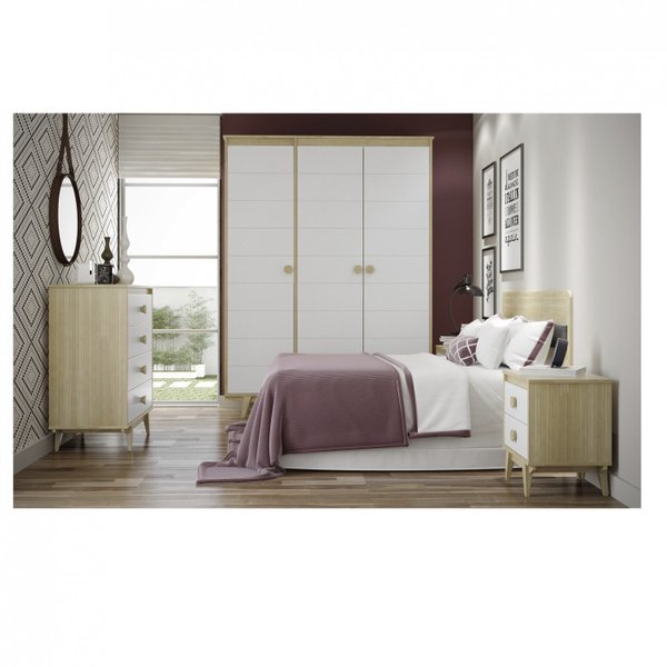 Mesa de Cabeceira 2 Gavetas Dream Inter Link Verniz Natural/Branco ...