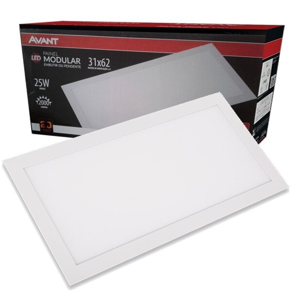 Plafon Led Retangular 25w 30x60 Avant Luminária Slim | MadeiraMadeira