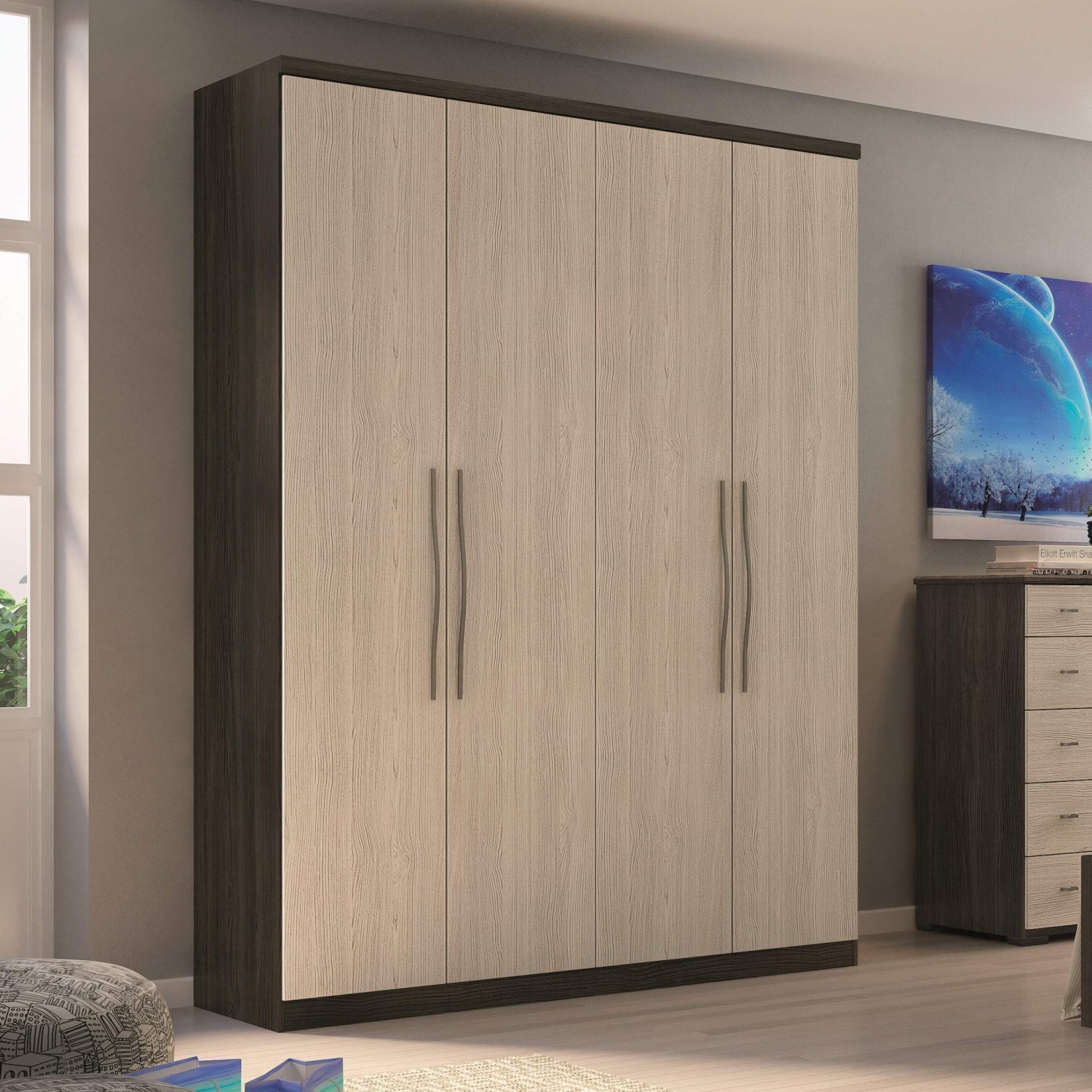 Guarda Roupa Casal 4 Portas 3 Gavetas Caribe Móveis Rimo Ébano/Savana ...