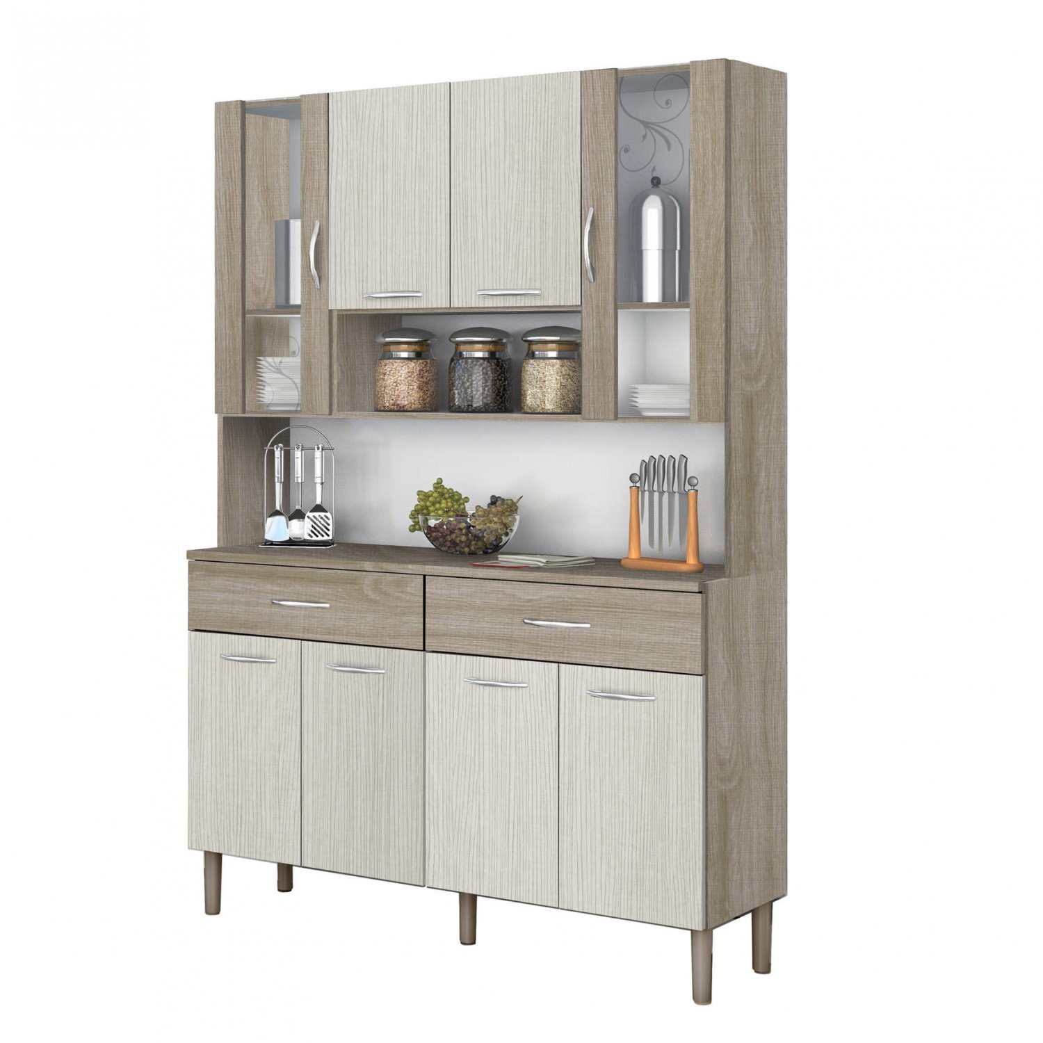 Armário de Cozinha 8 Portas 2 Gavetas Golden Kits Paraná Nogal/Arena ...