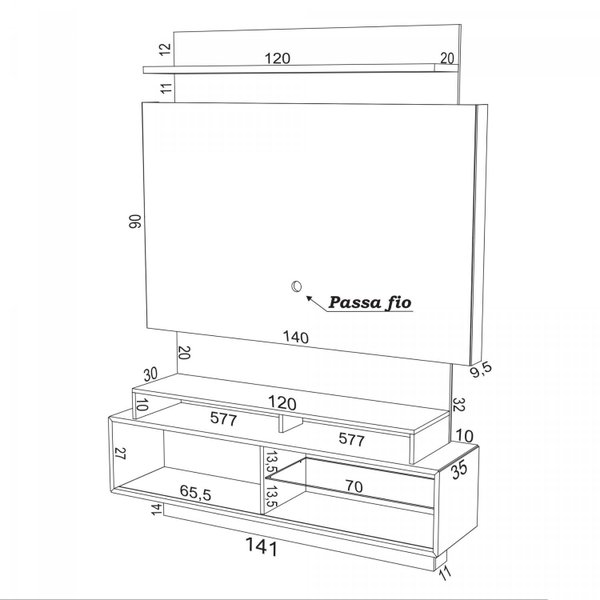 Estante Home para TV até 42 Polegadas 1 Porta de Correr TB111 Dalla Costa Off White/Freijó ...