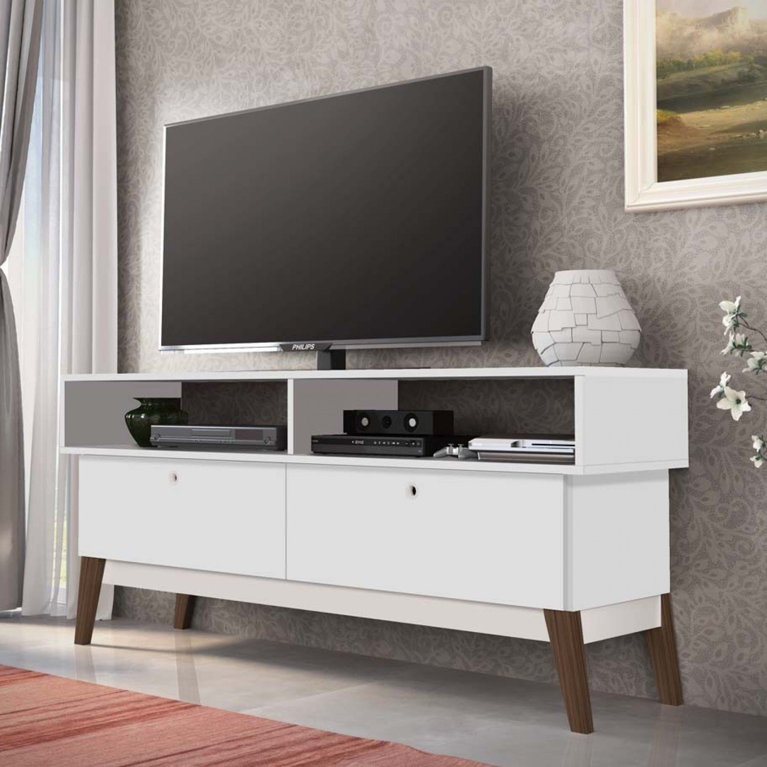 Rack para TV até 55 Polegadas 2 Gavetas 0805 Retrô Genialflex Branco ...