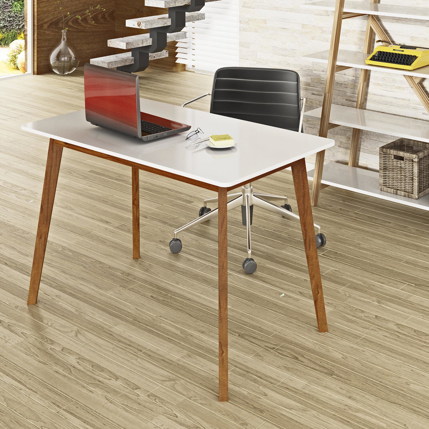 Mesa de Escritório Space Espresso Móveis Branco/Mel | MadeiraMadeira