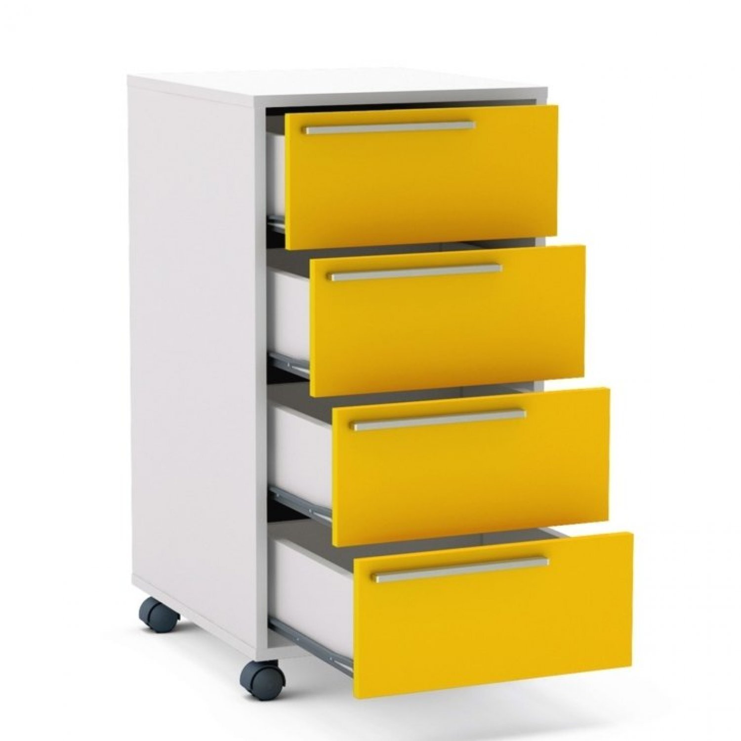 Gaveteiro 4 Gavetas com Rodízios Maia Politorno Branco/Amarelo ...