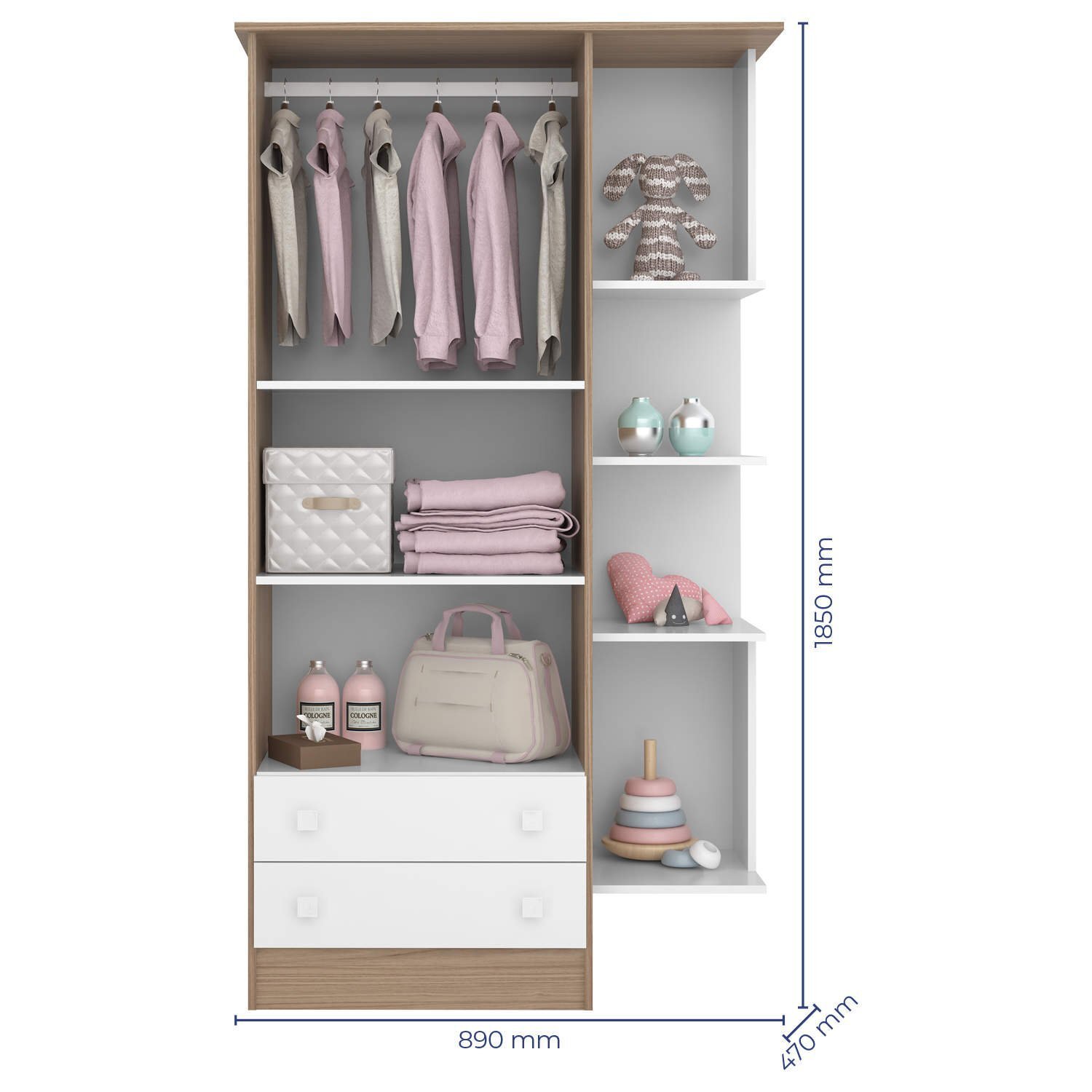 Guarda Roupa de Bebê 2 Portas 2 Gavetas com Prateleiras Doce Sonho ...