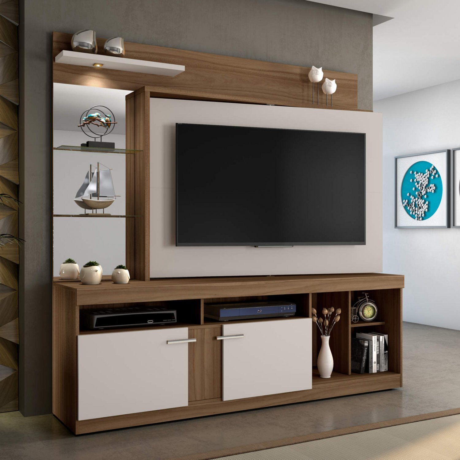 Estante Home com Led 2 Portas 2 Prateleiras JCM Móveis Rovere/Off White ...