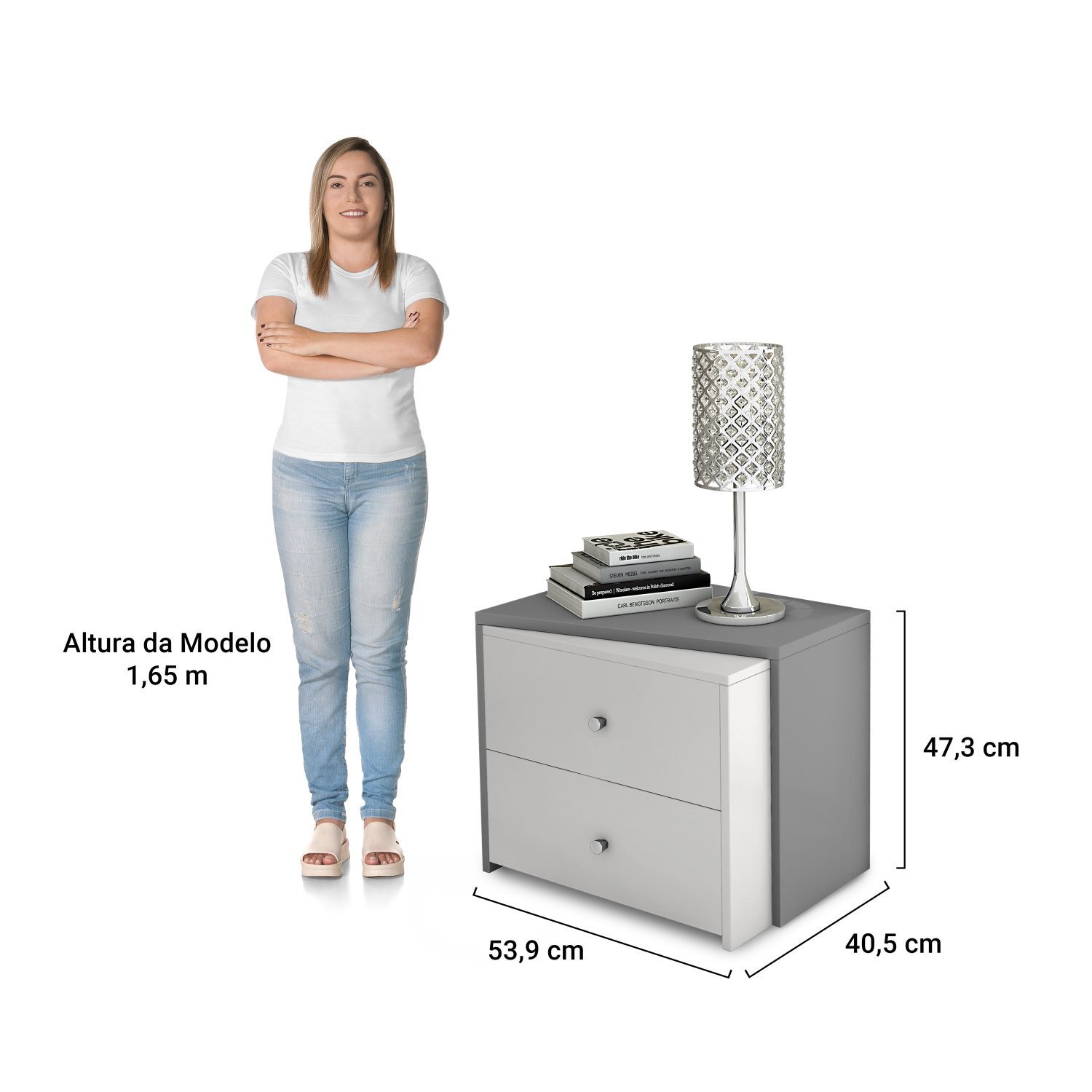 Criado Mudo 2 Gavetas Granada Siena Móveis Cinza/Branco | MadeiraMadeira