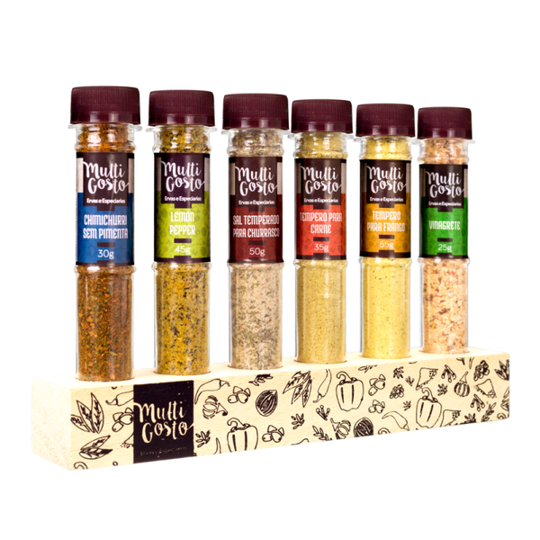 Kit 6 Temperos para Churrasco + Suporte - Multi Gosto | MadeiraMadeira