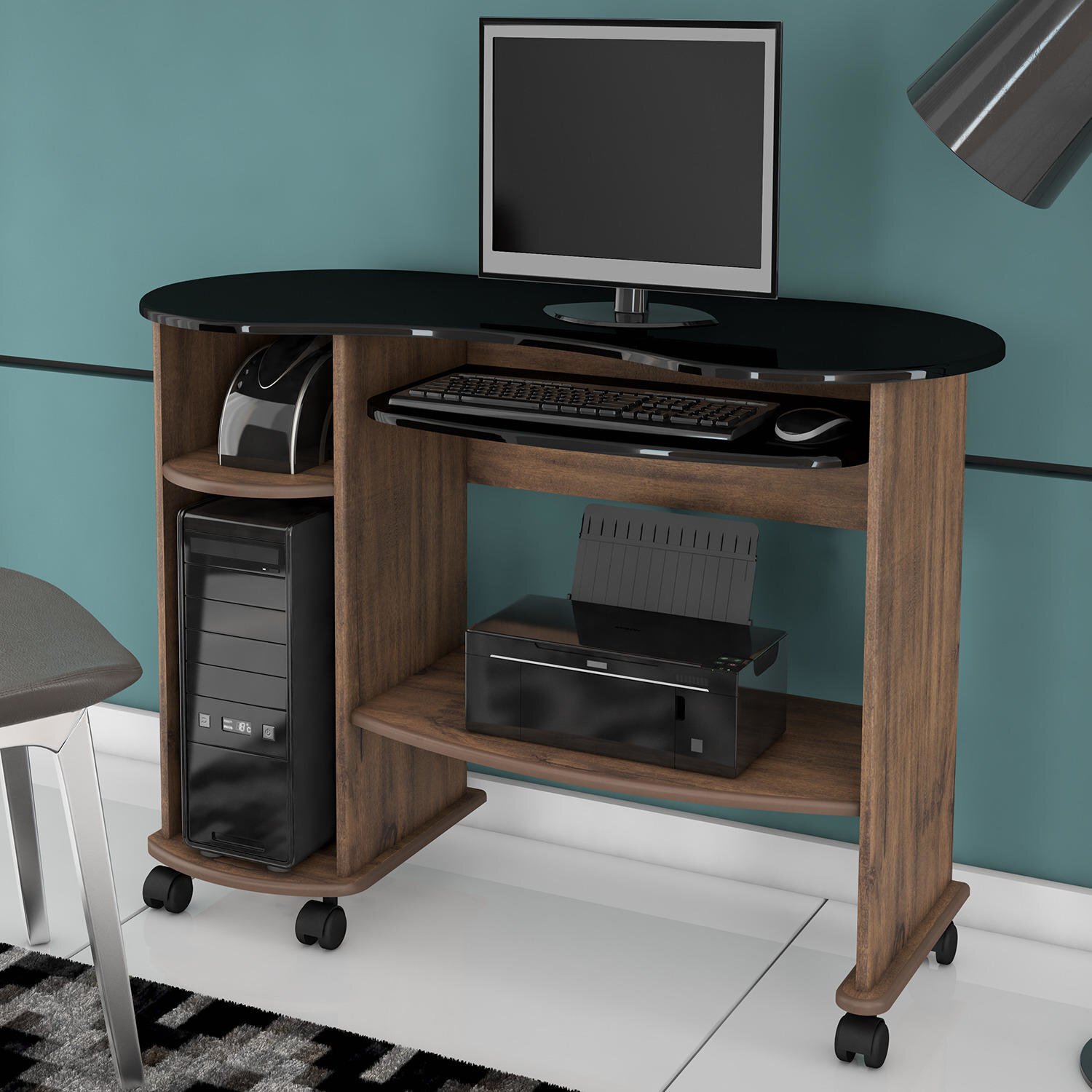 Mesa para Computador Dalla Costa C18 Nobre/Preto Brilho - MadeiraMadeira