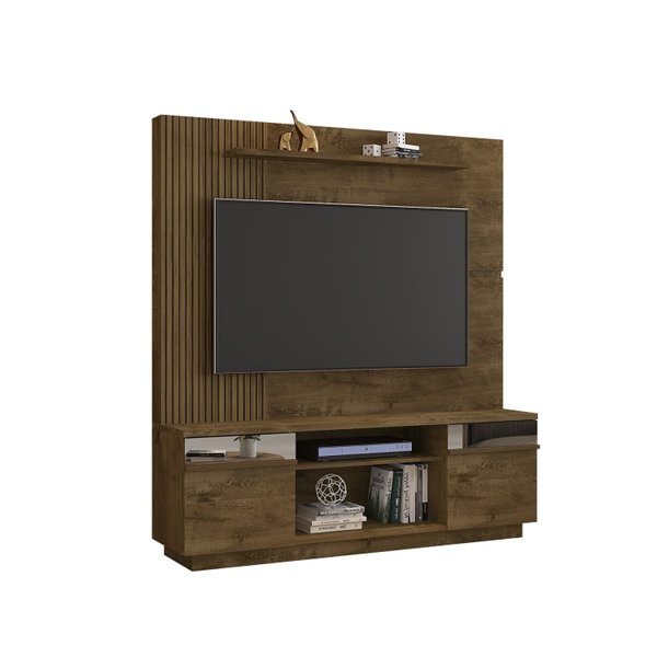 Estante Home para TV de 60 Polegadas com Espelhos Aruba Móveis Bechara Madeira Rústica/Ripado ...