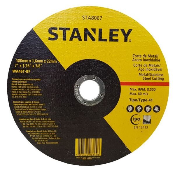 Disco de Corte Inox 7 Pol - 180 x 1,6 x 22,2 mm Stanley - 10 Unidades ...