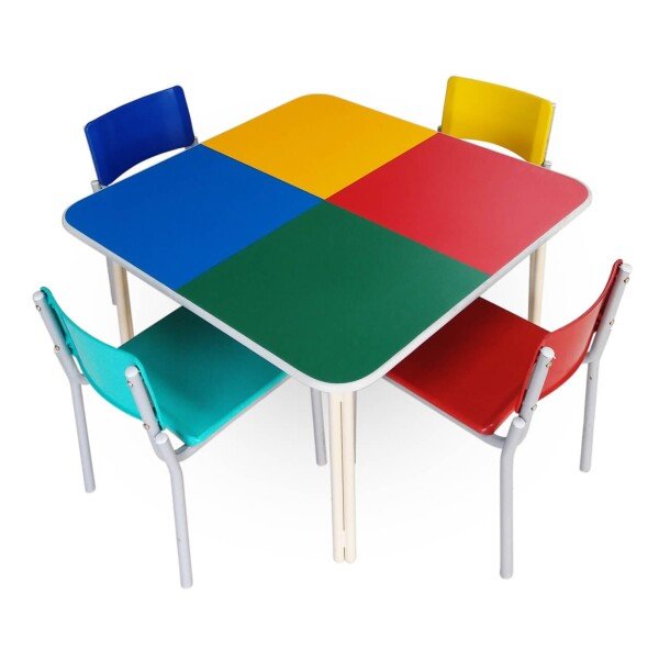 Conjunto Mesa Colorida Infantil com 04 Cadeiras Coloridas Quadrada ...