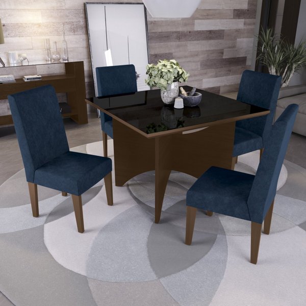 Conjunto Sala De Jantar Mesa Camomila 4 Cadeiras Estofadas Kappesberg