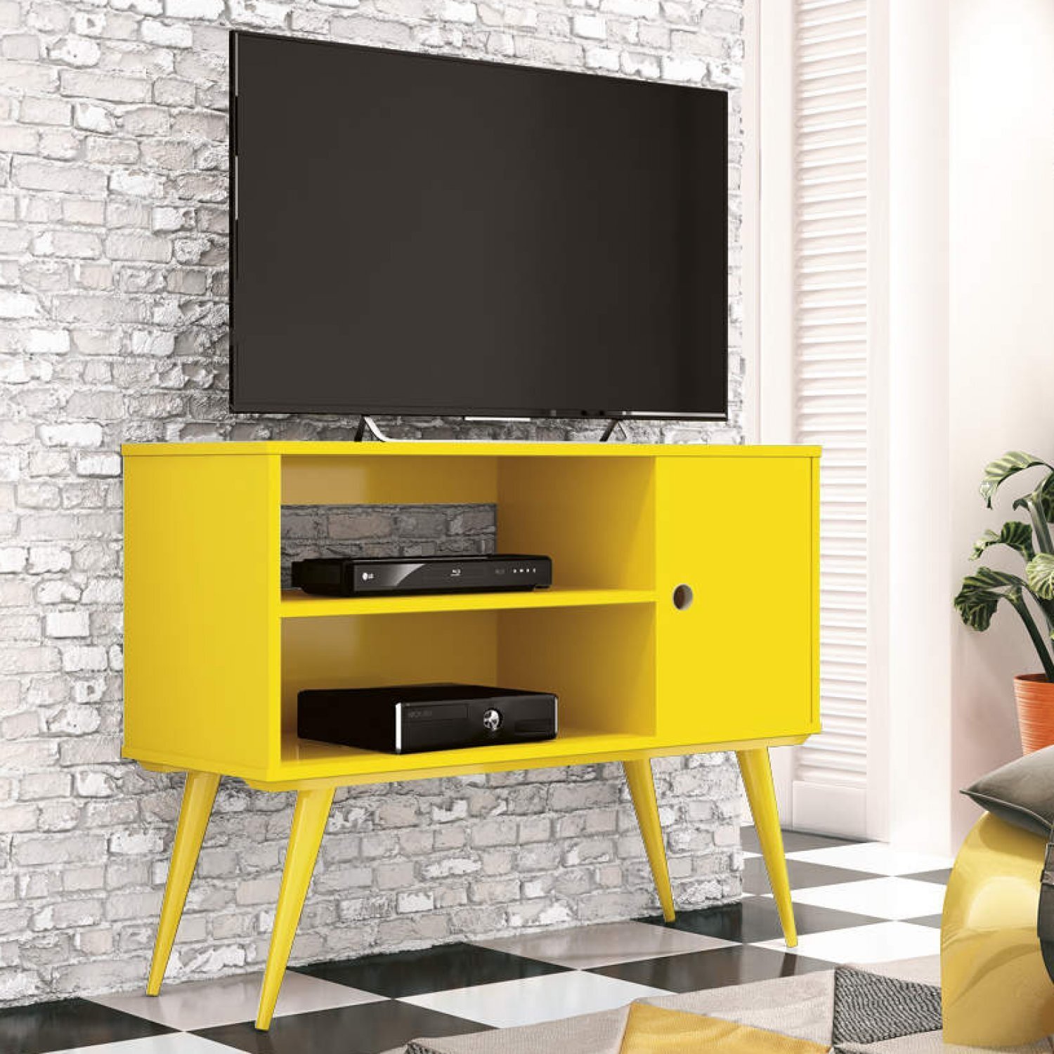 Rack para TV até 32 Polegadas 1 Porta Reale Retrô EDN Móveis Amarelo ...