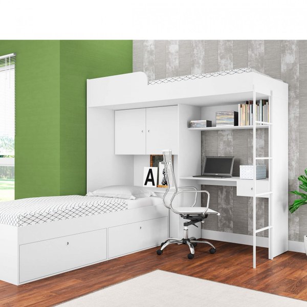 Cama Solteiro Alta Multifuncional Luiza Linha Quarto Art in Móveis ...