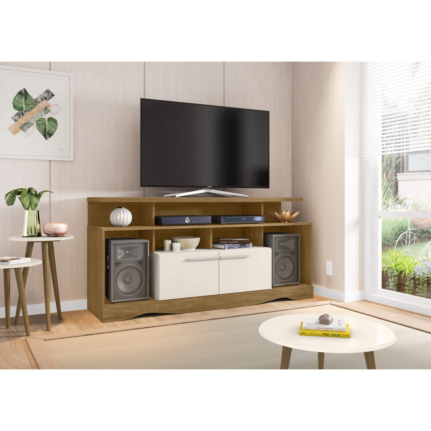 Rack para TV até 55 Polegadas com Rodízios 2 Portas e Nichos Centurini ...