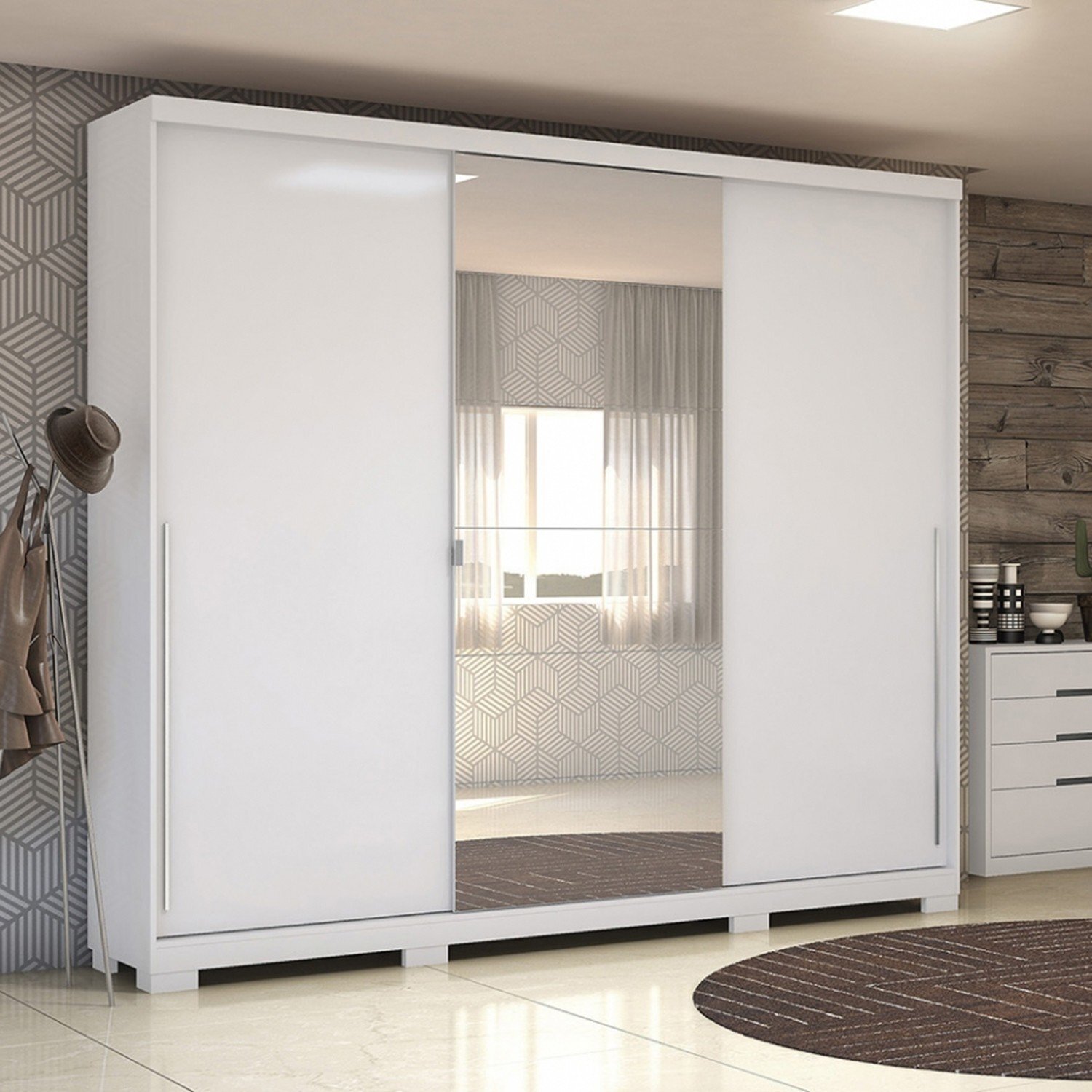 Guarda Roupa Casal com Espelho 3 Portas de Correr B573A Kappesberg ...