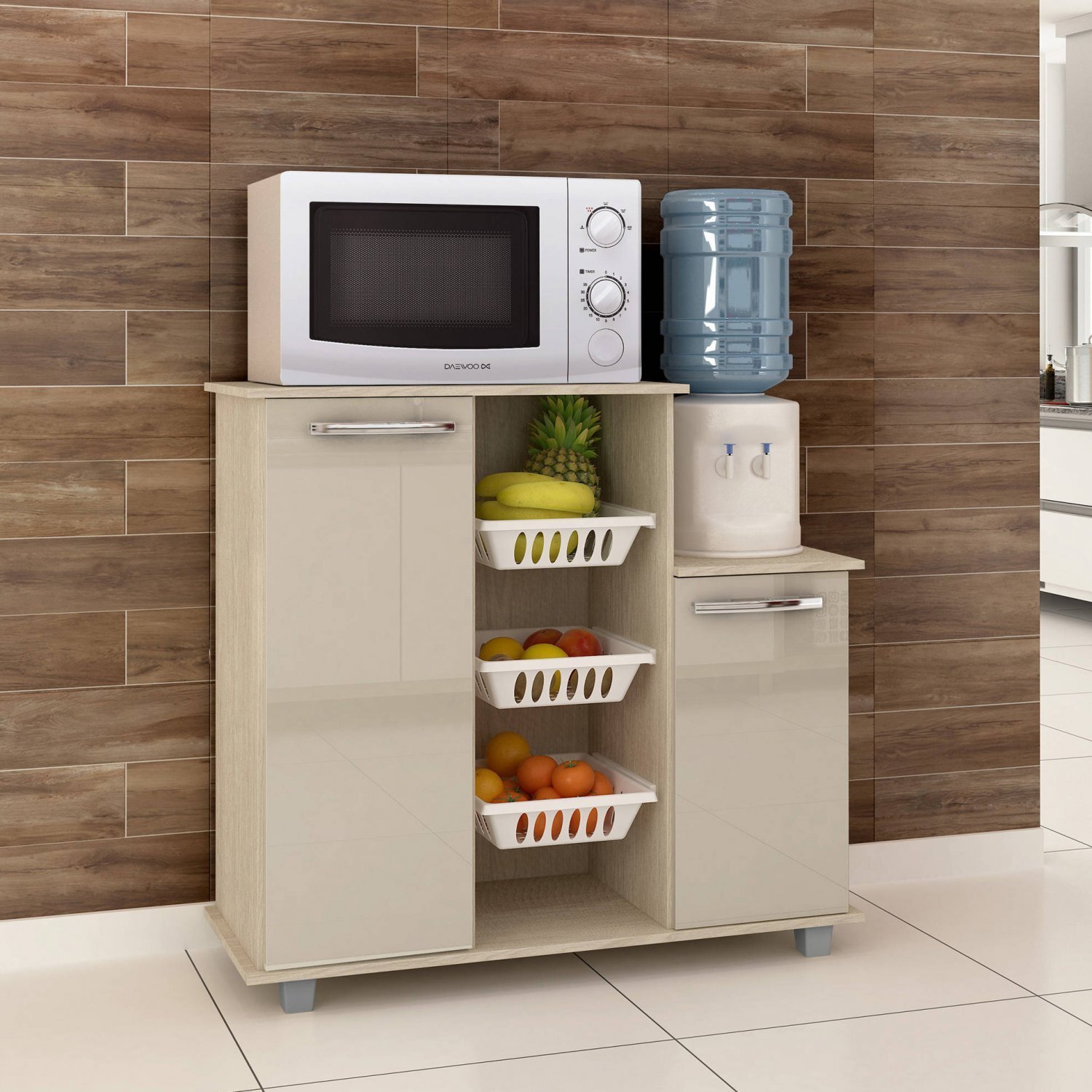 Fruteira Multiuso 2 Portas 3 Cestos Veneza Mapi Móveis Carvalho/Avelã ...