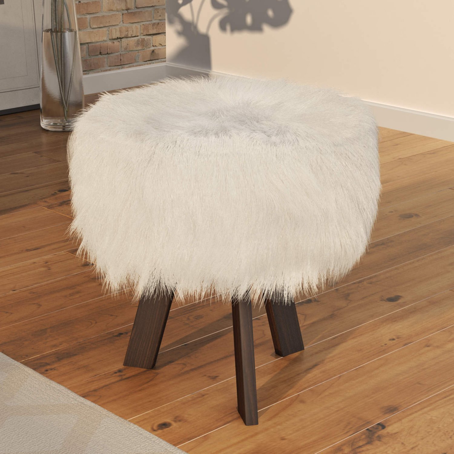 Banco Puff com Pelo Olivia Tecno Mobili Bege/Tabaco - MadeiraMadeira