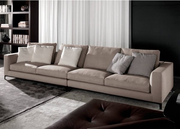 Sofá de 4 Lugares, Revestimento em Sarja Bege - LOG013 | MadeiraMadeira