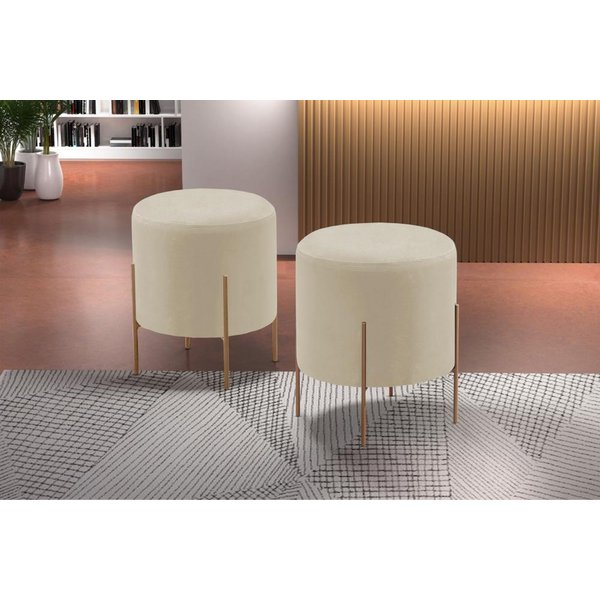 Puff Odim Luxo Metálica Bronze Veludo Bege Claro | MadeiraMadeira