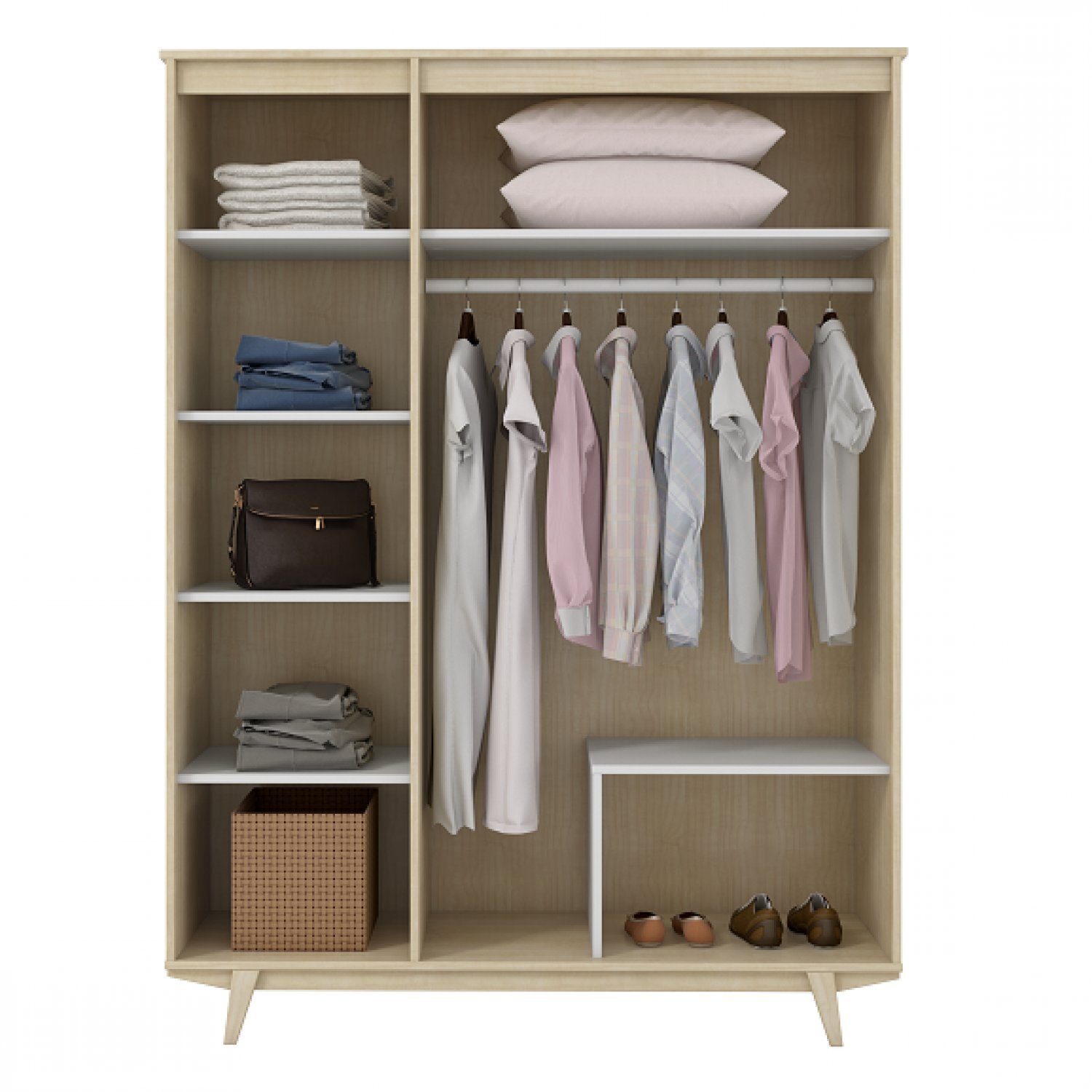 Guarda Roupa 3 Portas Dream Inter Link Verniz Natural/Branco ...