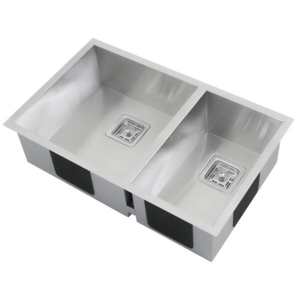 Cuba Pia Dupla Inox quadrada Lux 680x400 Aço Escovado | MadeiraMadeira