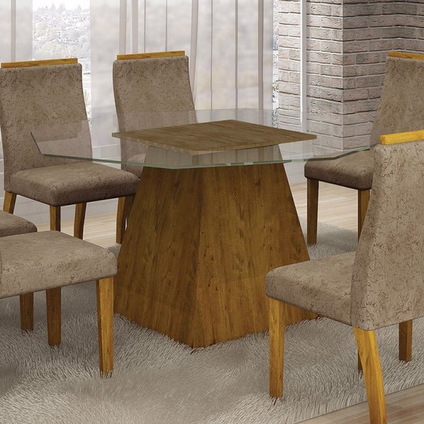 Mesa de Jantar Tampo Vidro Octogonal Grécia Leifer Canela | MadeiraMadeira