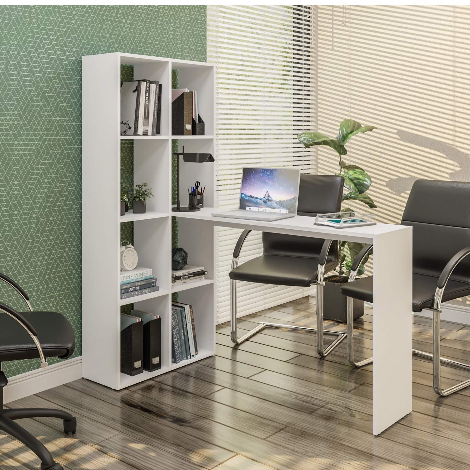 Escrivaninha com Estante 8 Nichos 2561MM Multimóveis Branco ...