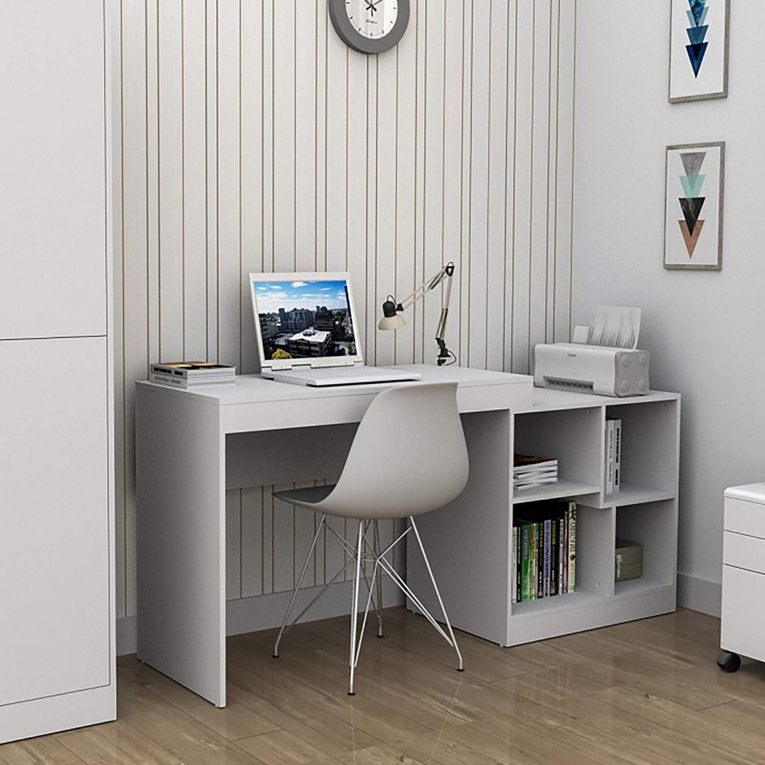 Escrivaninha em L ou Reta com 4 Nichos Moove Appunto Branco ...