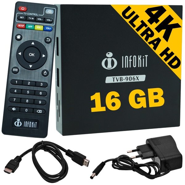 Aparelho Conversor Smart Box Tv 16Gb Android 6.0 Infokit TVB-906X 4K 3D HD Wifi | MadeiraMadeira