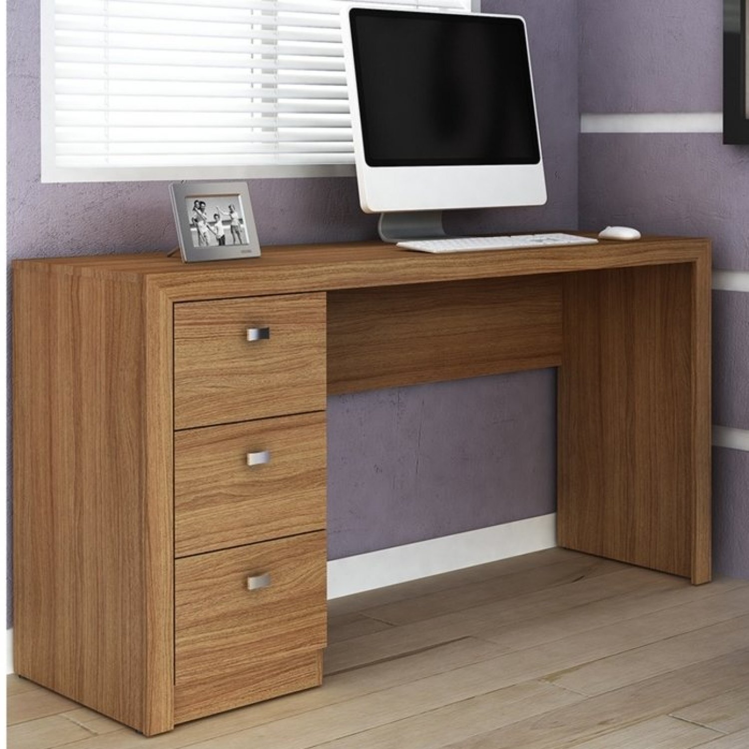 Escrivaninha 3 Gavetas ME4102 Tecno Mobili Amêndoa - MadeiraMadeira