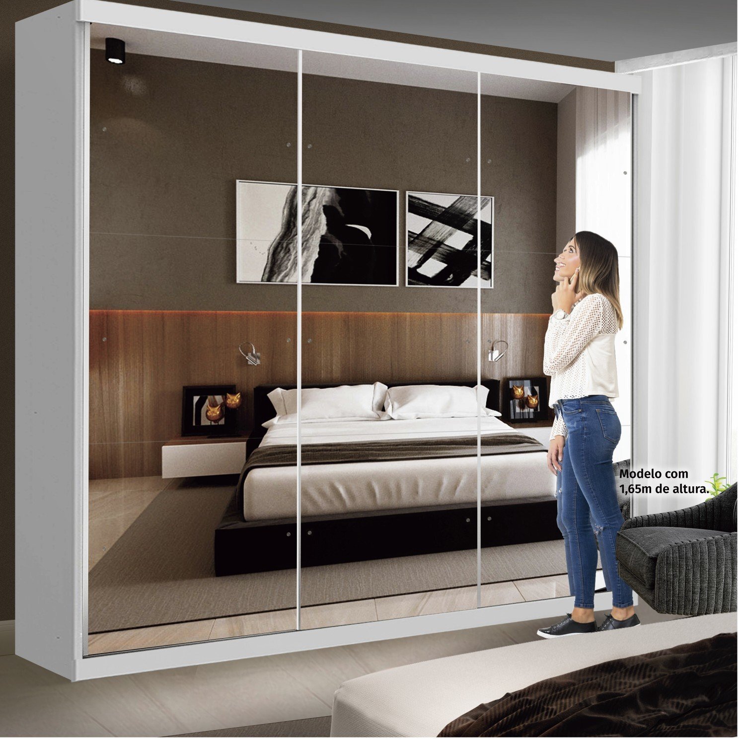 Guarda Roupa Casal com Espelho 3 Portas de Correr Isabela Espresso ...