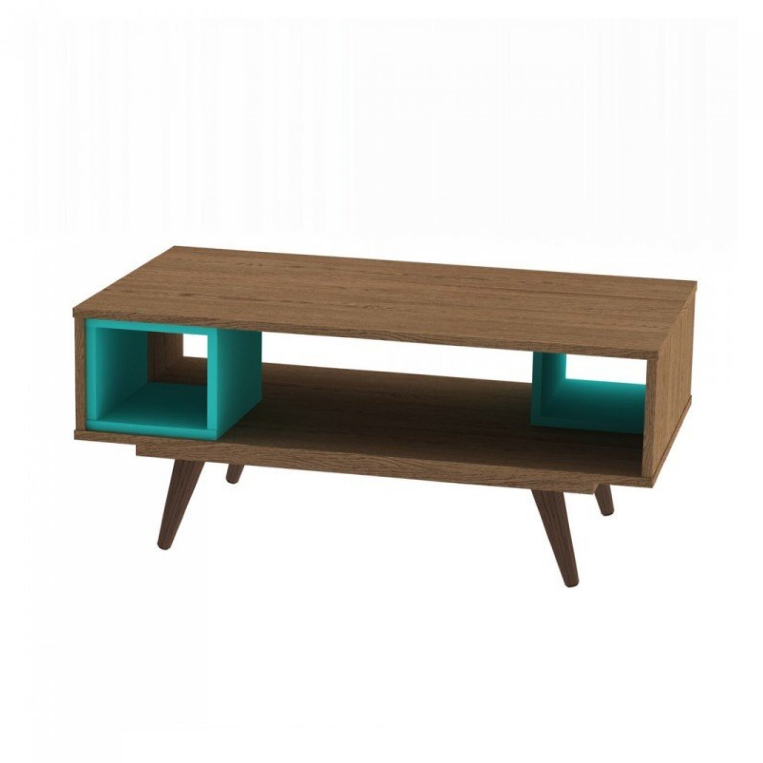 Mesa de Centro Retangular Retrô 45 Olivar Rustik Carvalho/Turquesa ...