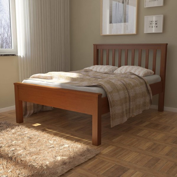 Cama Casal Simples Madeira Maciça Móveis Saraiva Castanho Claro ...