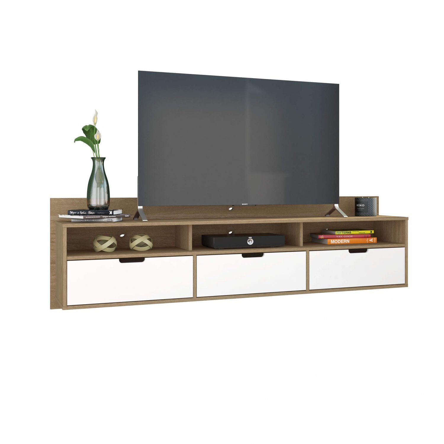 Rack Suspenso para TV até 48 Polegadas 3 Gavetas Pensil Olivar Natural ...