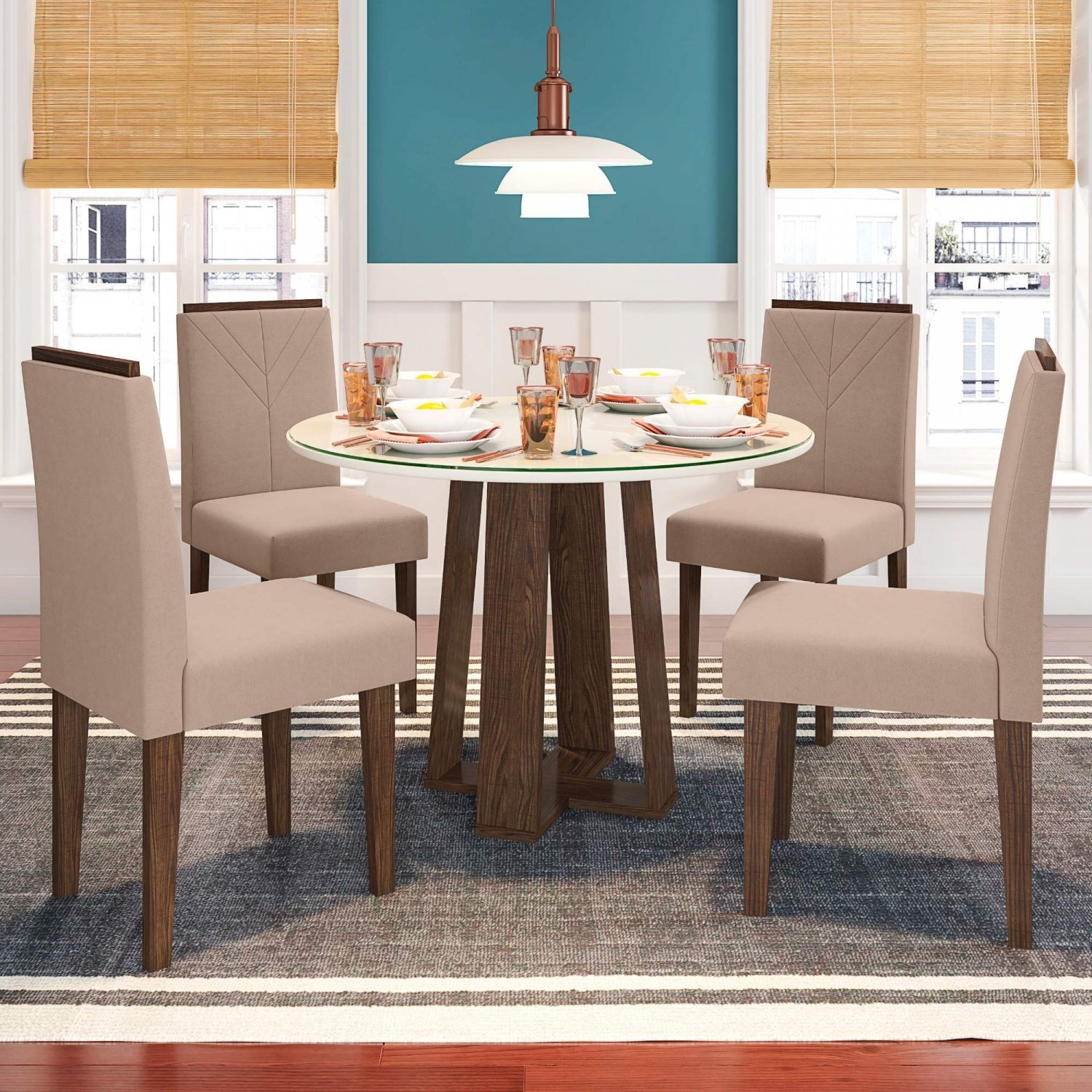 Conjunto Mesa 4 Cadeiras Amanda New Ceval Móveis Bege/Off White ...