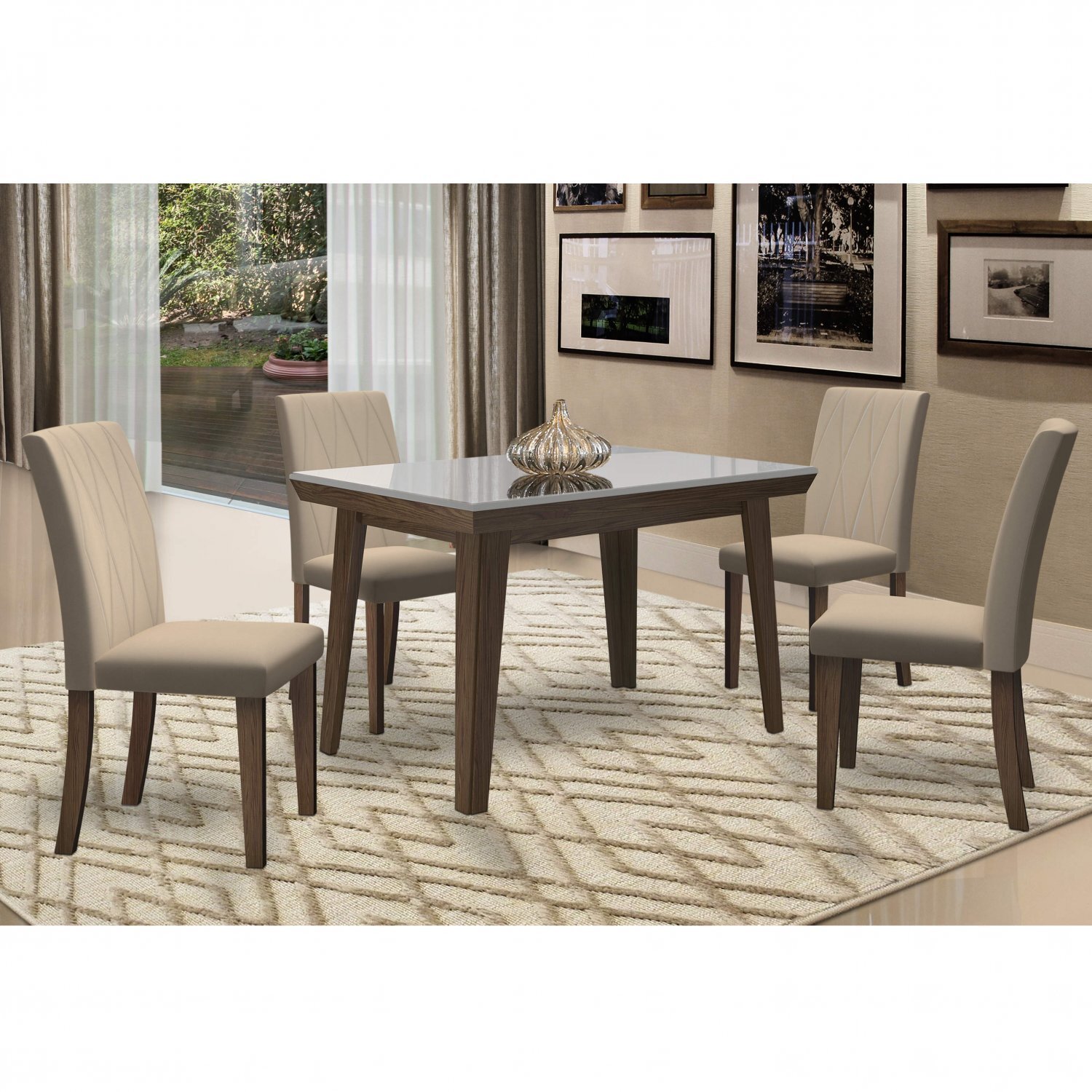Conjunto Sala de Jantar Mesa Tampo Vidro Jade 4 Cadeiras New Ceval ...