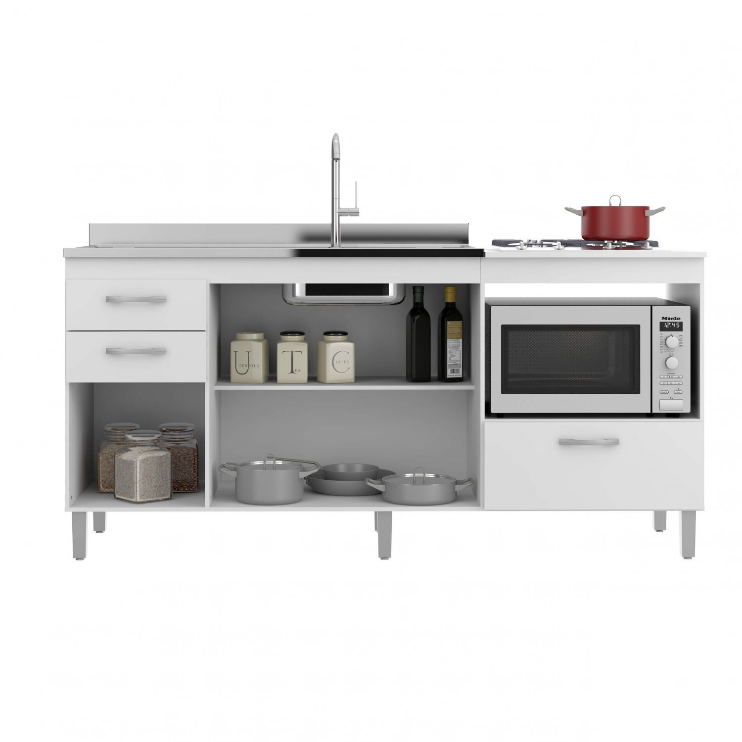 Balcão Multiuso de Cozinha 3 Portas 3 Gavetas Lev Decibal Branco ...