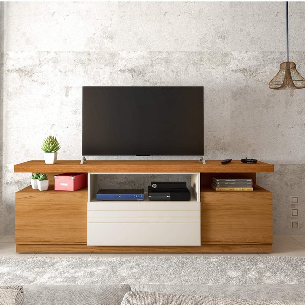 Rack para TV até 55 polegadas 3 Portas Munique Artely Freijó/Off White ...