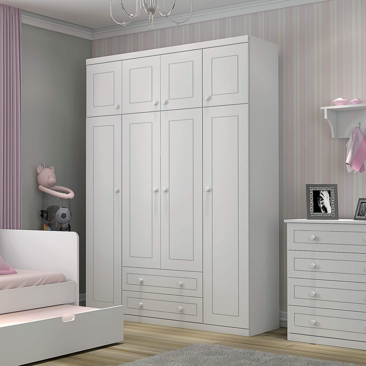 Guarda Roupa Infantil 8 Portas 2 Gavetas Clássico Dora Kind Móveis ...