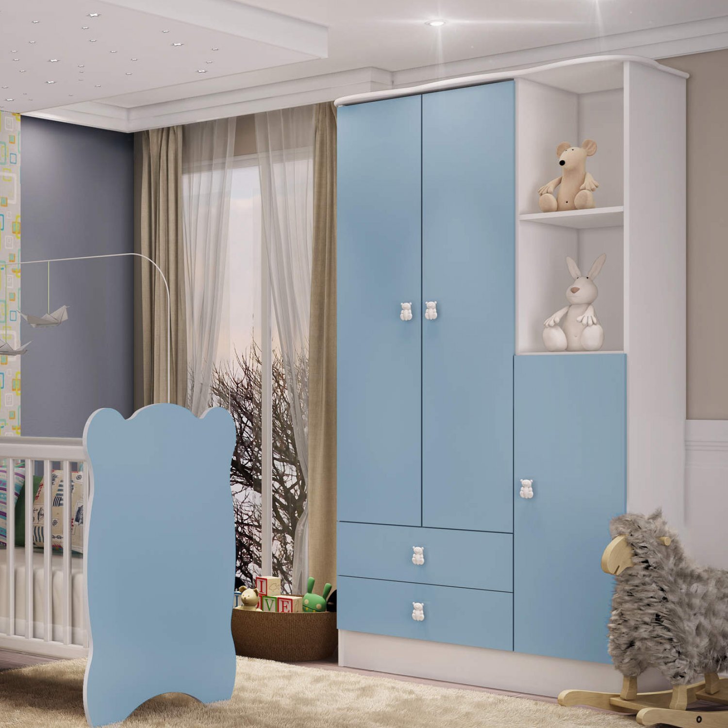 Conjunto Quarto de Bebê com Guarda Roupa e Cômoda Kid Siena Móveis Azul ...