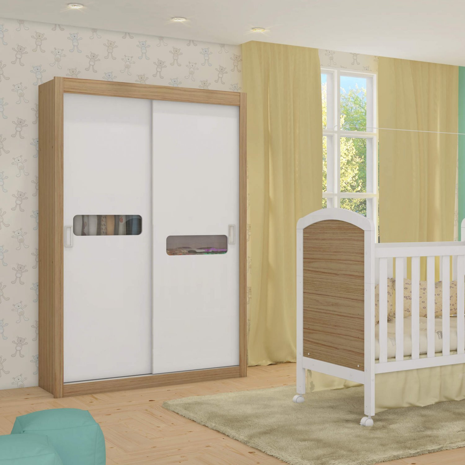 Guarda Roupa de Bebê 2 Portas Manu Móveis Peroba Branco Brilho/Carvalho ...