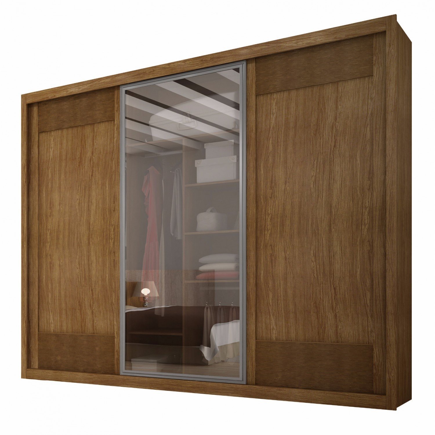 Guarda Roupa Casal com 3 Portas em Vidro/MDF Ravena Reflecta Rufato Ypê ...