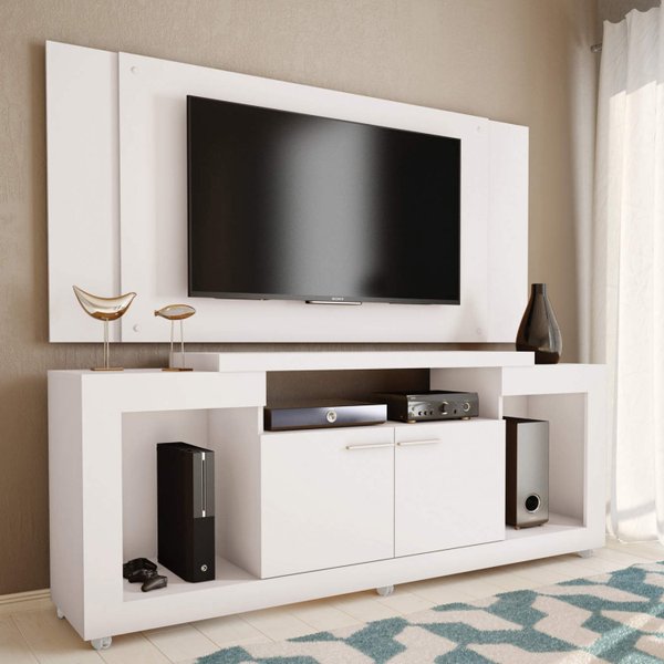 Rack com Painel para TV até 55 Polegadas Oscar Caemmun Branco Brilho ...