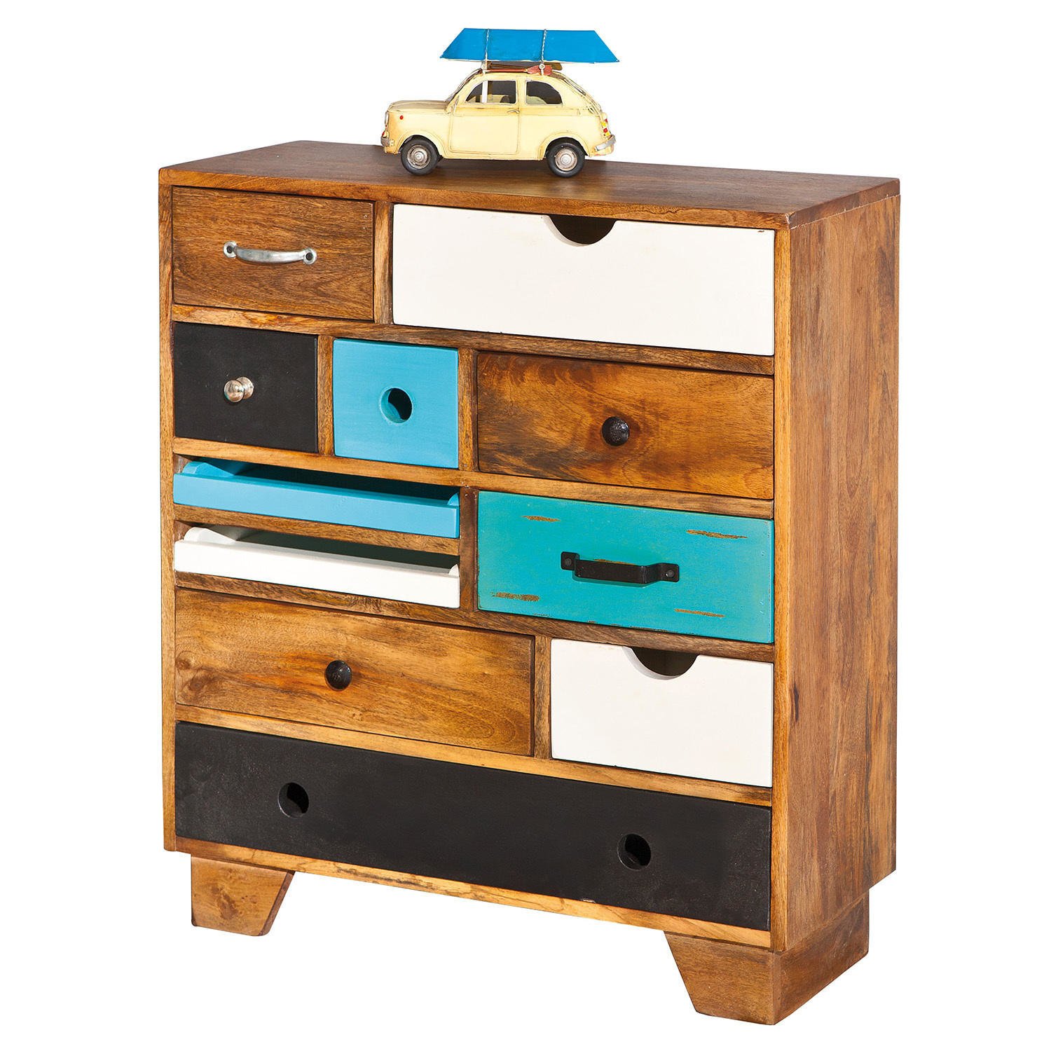 Cômoda Vintage Madeira Maciça Pura Inter Link Natural/Colorido ...